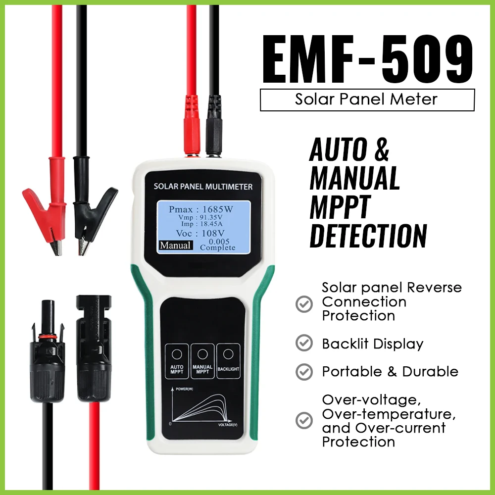 Digital Solar Panel Multimeter 5-1800W PV Tester 24V 48V 120V Overload ...