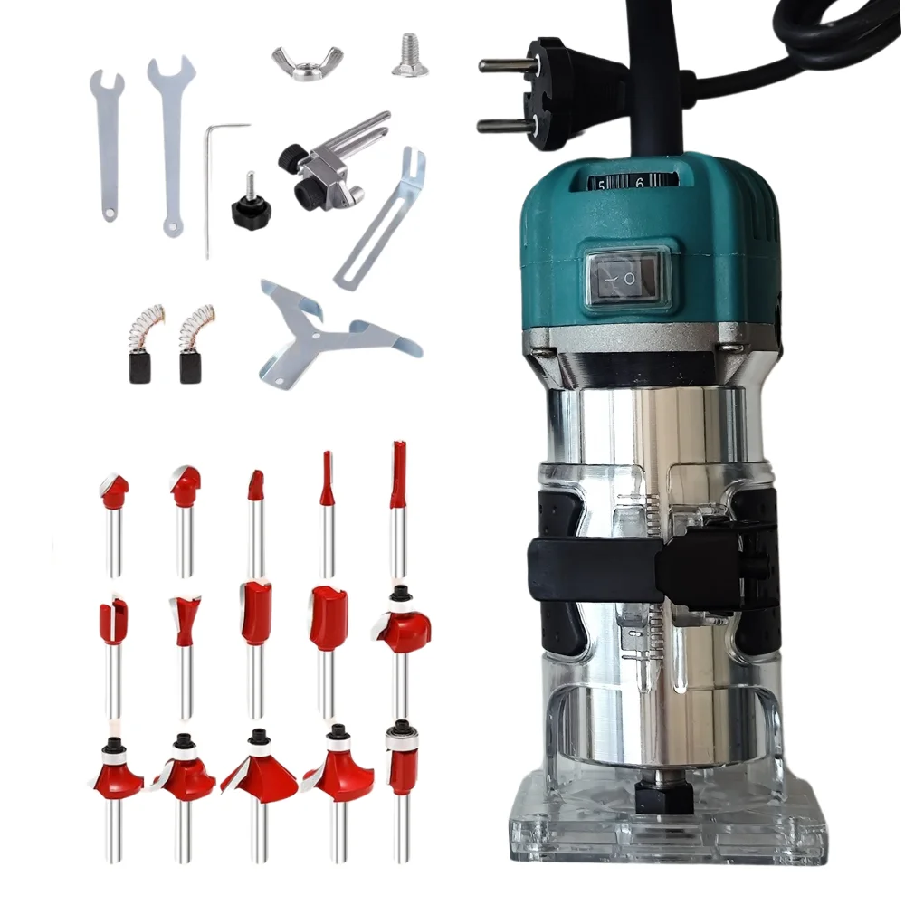 Wood-Router-Tool-Electric-Hand-Trimmer-800W-with-15pcs-Trim-Router-Bits ...
