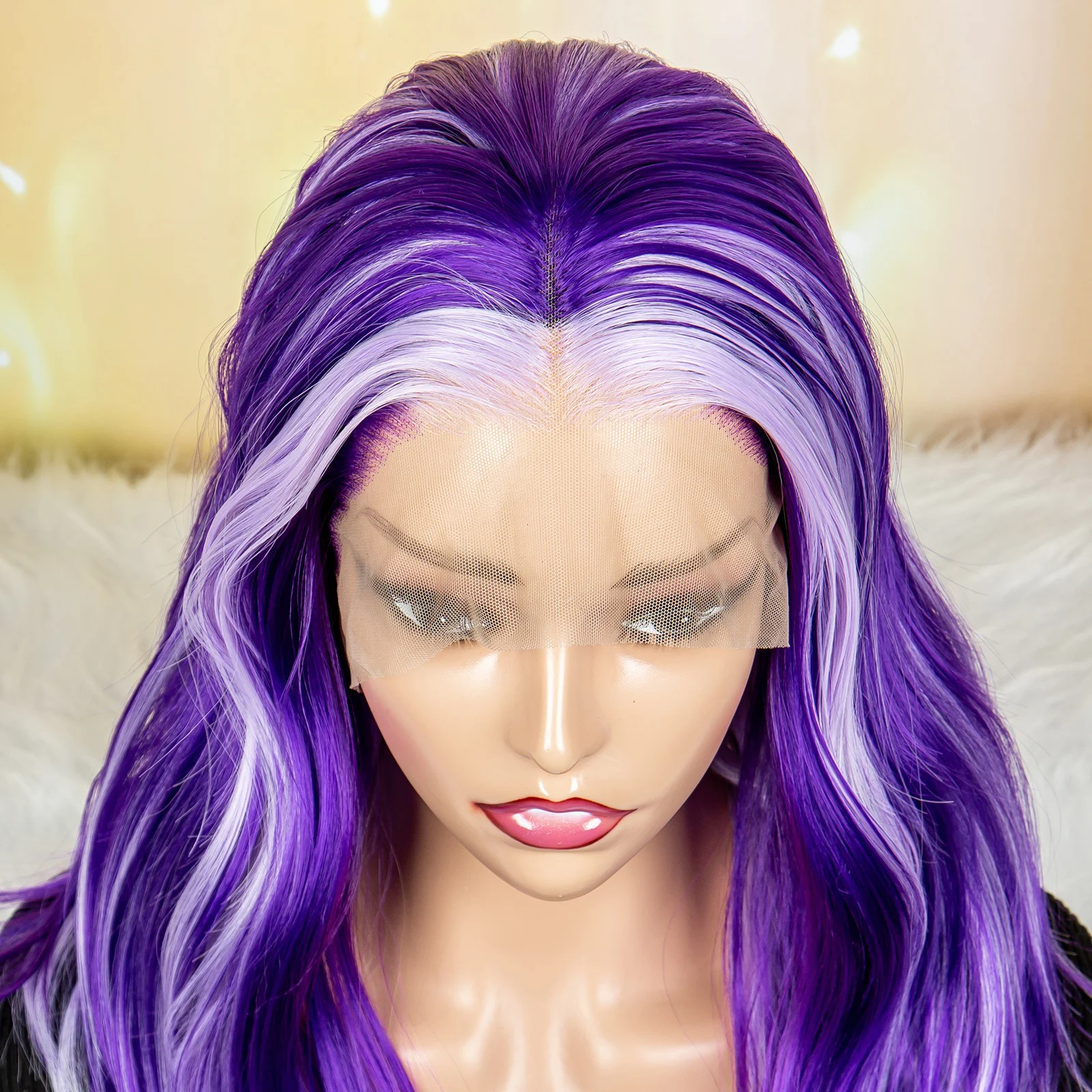 Perruque ondulée en dentelle - Purple - 16 pouces - Violet avec ...