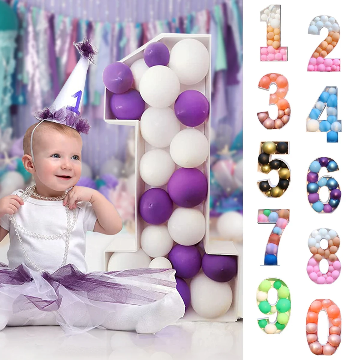 73/93cm Giant Number Mosaic Balloon Frame Birthday Balloon Filling Box ...