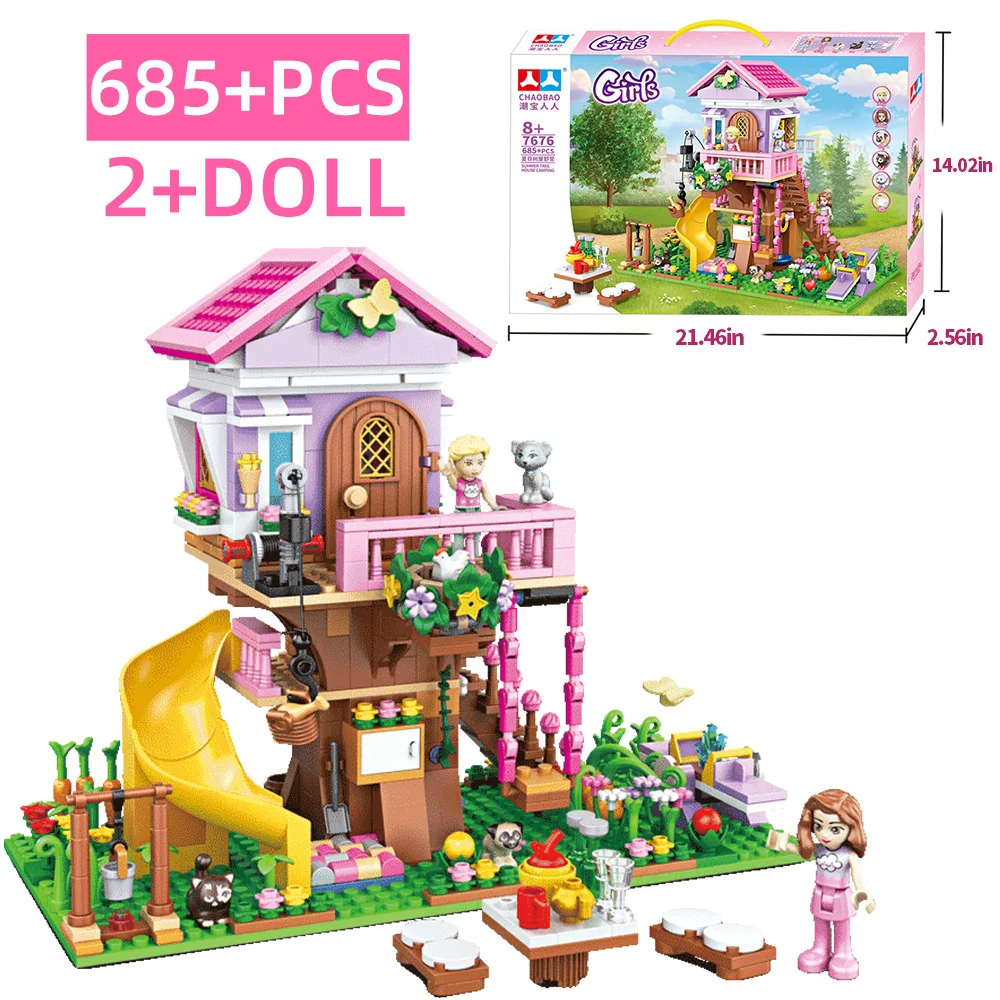 DIY Girls' Series Building Blocks Figures Friendship Tree House Villa ...