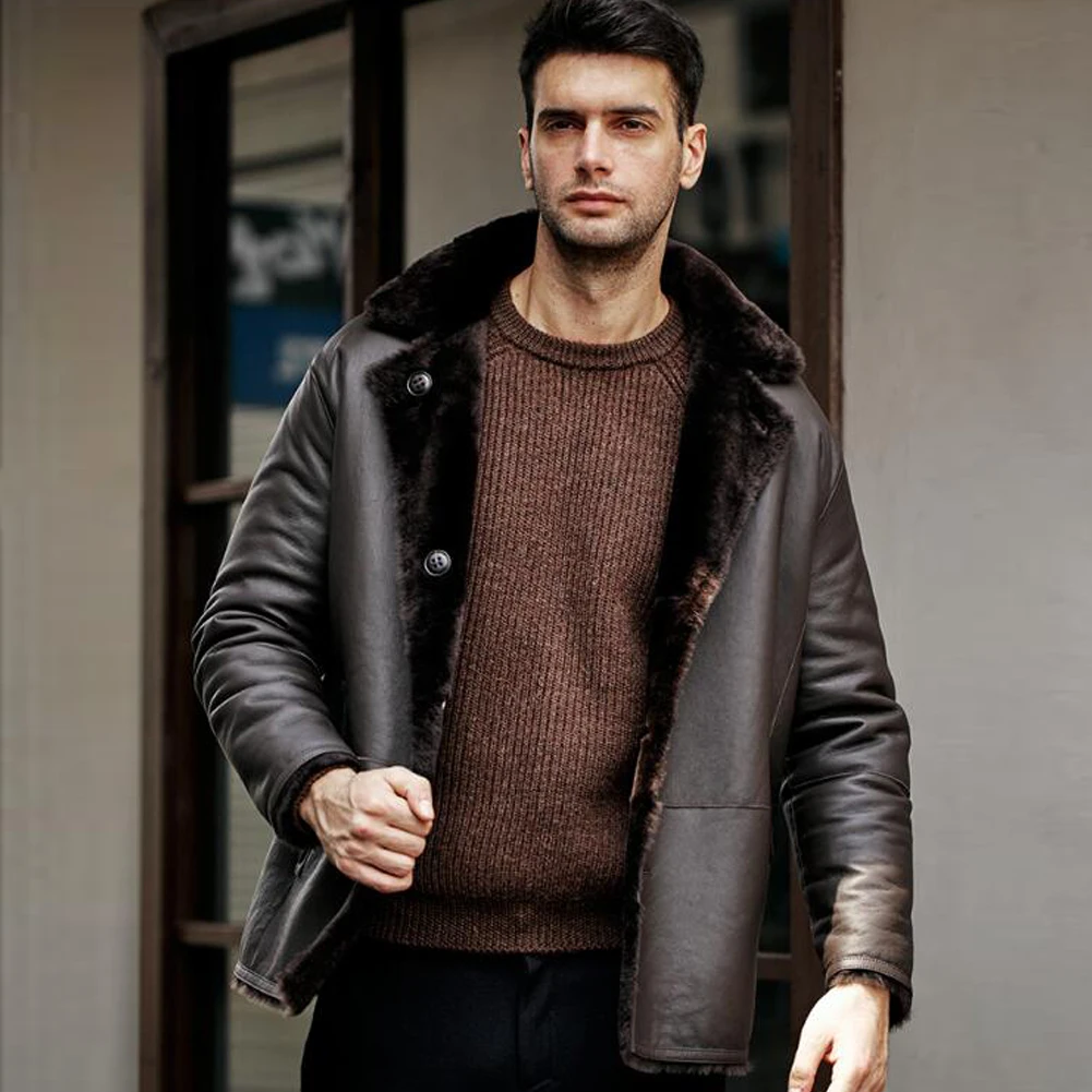 Denny&Dora Mens Shearling Jacket Double-Sided Wearable Turkey Imported ...