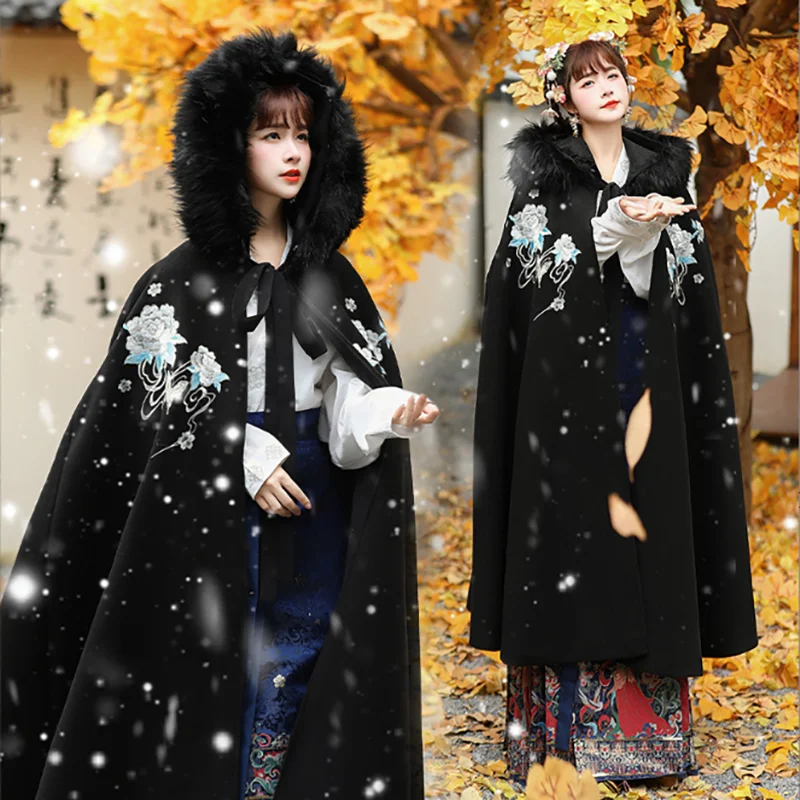 Winter Warm Thick Hanfu Cloak Women Chinese Traditional Embroidery ...