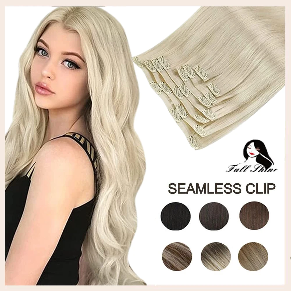 Full-Shine-Invisible-Clip-in-Hair-Extensions-Real-Hair-8Pcs-100g-Pure ...