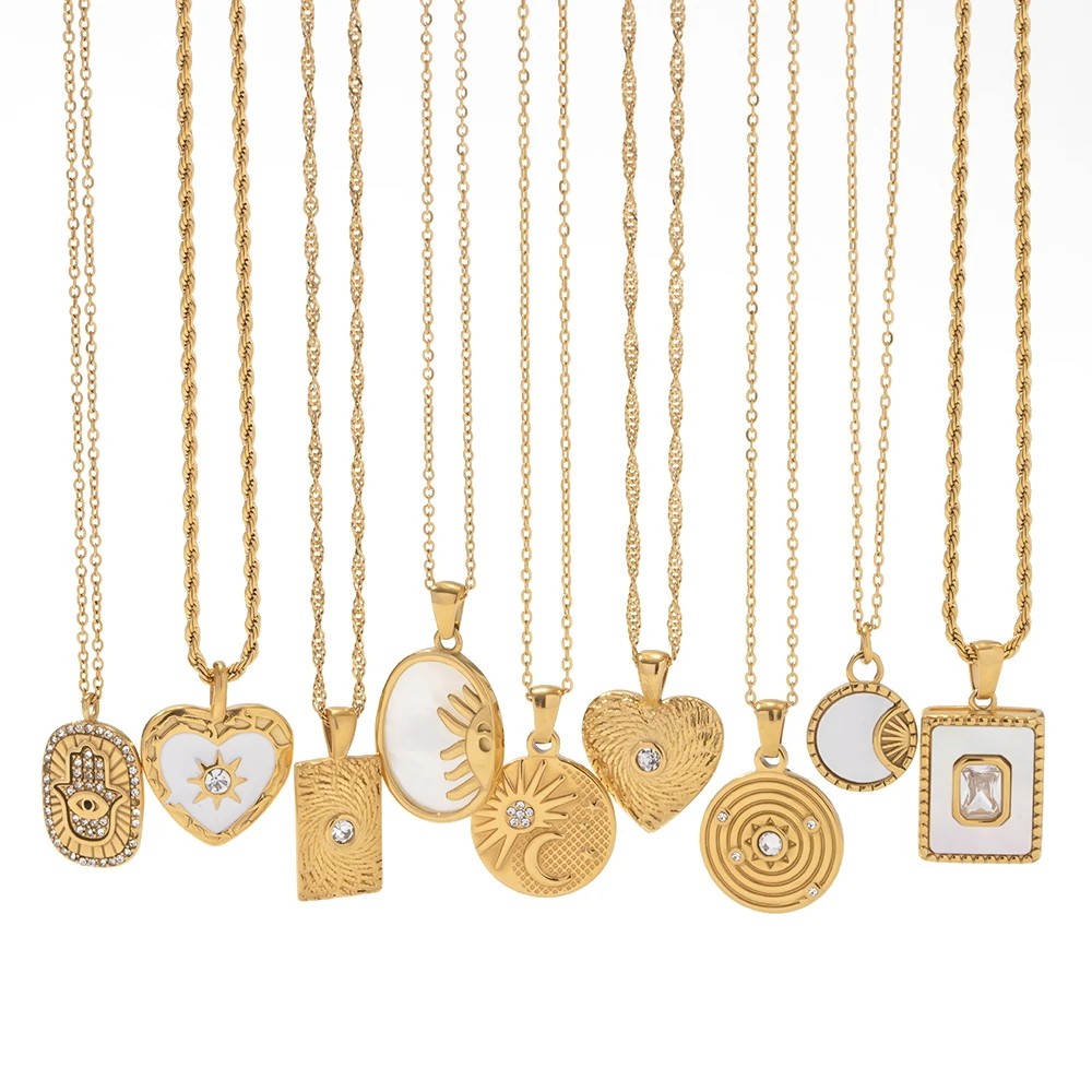 Metal Texture Stainless Steel Pearl Cubic Zirconia Pendant Necklace Pvd ...