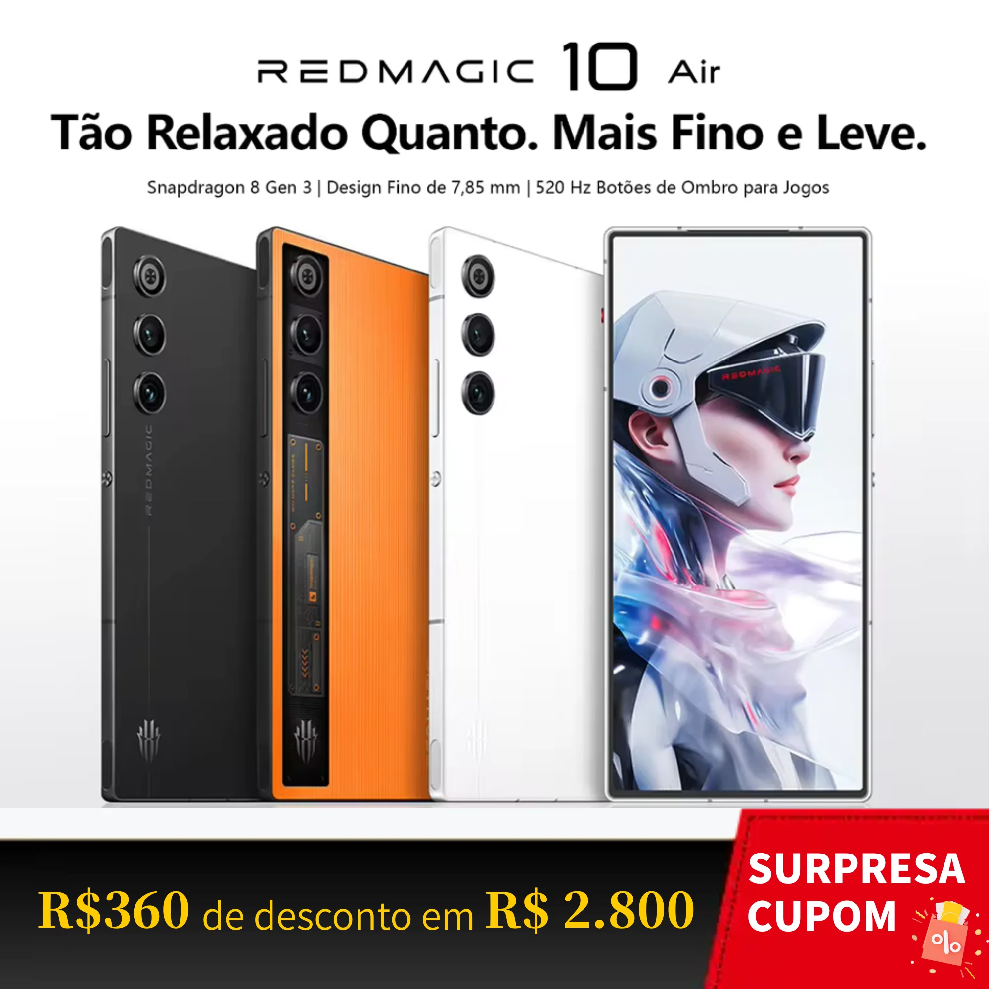 RedMagic 10 Air, Snapdragon 8 Gen 3, versão global, 6,8 polegadas, 50 ...
