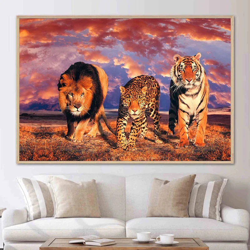 Animais selvagens pintura da lona arte parede leão tigre panther cartaz ...