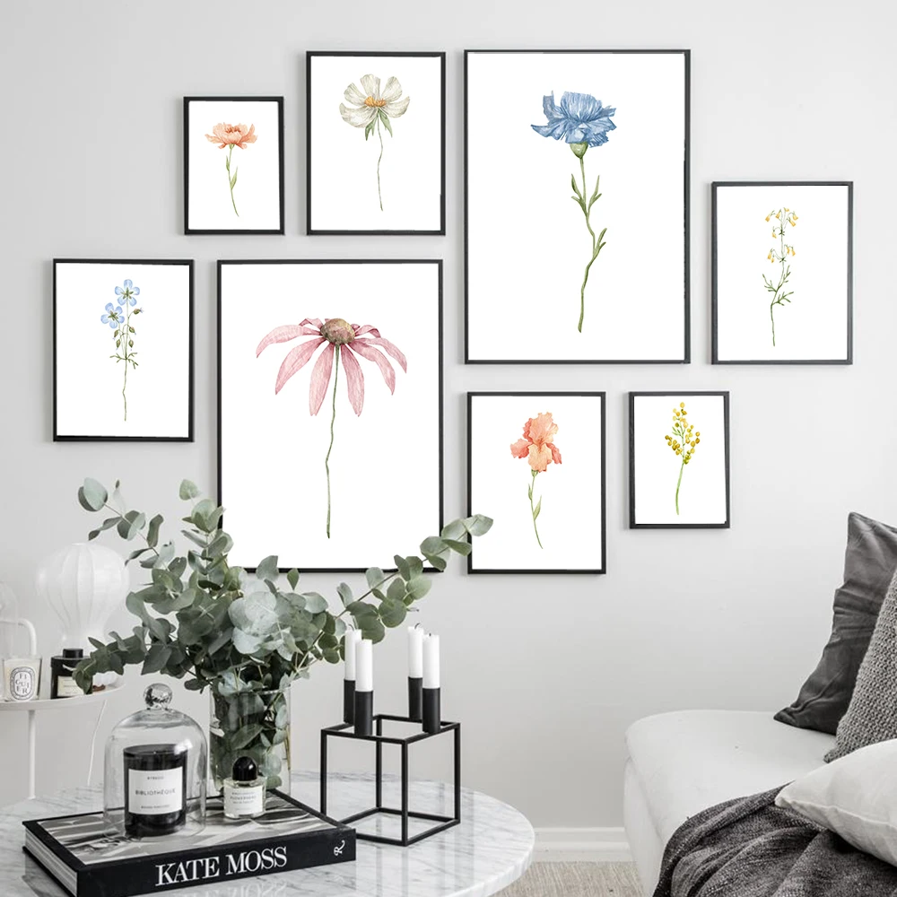 Minimalist-Flower-Poster-Watercolor-Wildflower-Canvas-Painting-Garden ...
