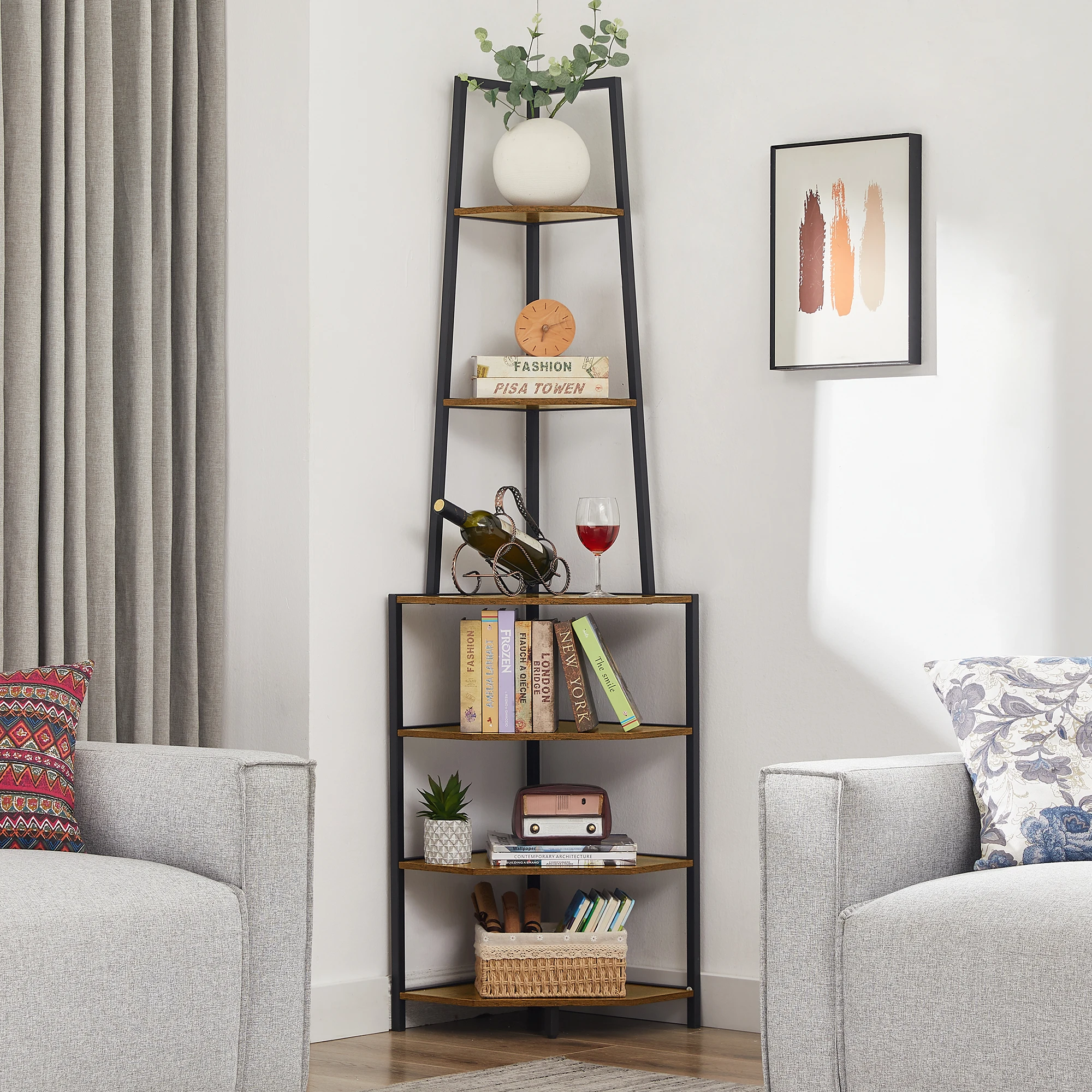 VECELO-68-5-Tall-5-Tier-Corner-Bookcase-Free-Standing-Organizer-for ...