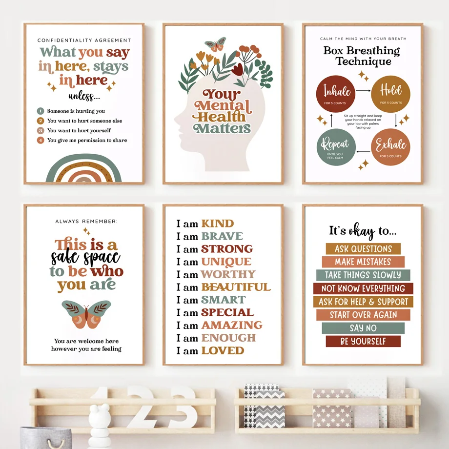 Rainbow-Boho-Mental-Health-Counseling-Wall-Art-Canvas-Painting-Posters ...