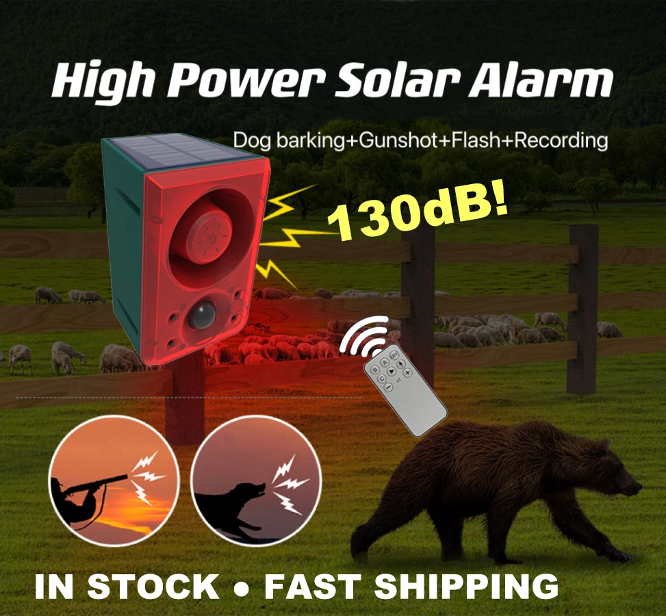 NEW-High-Power-Solar-Infrared-Motion-Sensor-Alarm-Barking-Gunshot-Flash ...