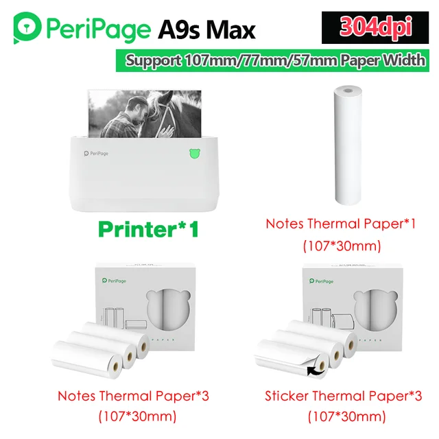 Peripage A9/A9s Max 4 Mini Printer Portable Thermal Printer Bluetooth Mini Photo Receipt Thermal ...