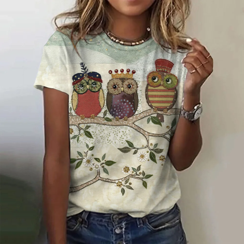 New-3D-Owl-Printed-T-Shirts-For-Women-Animals-Graphic-Short-Sleeve ...