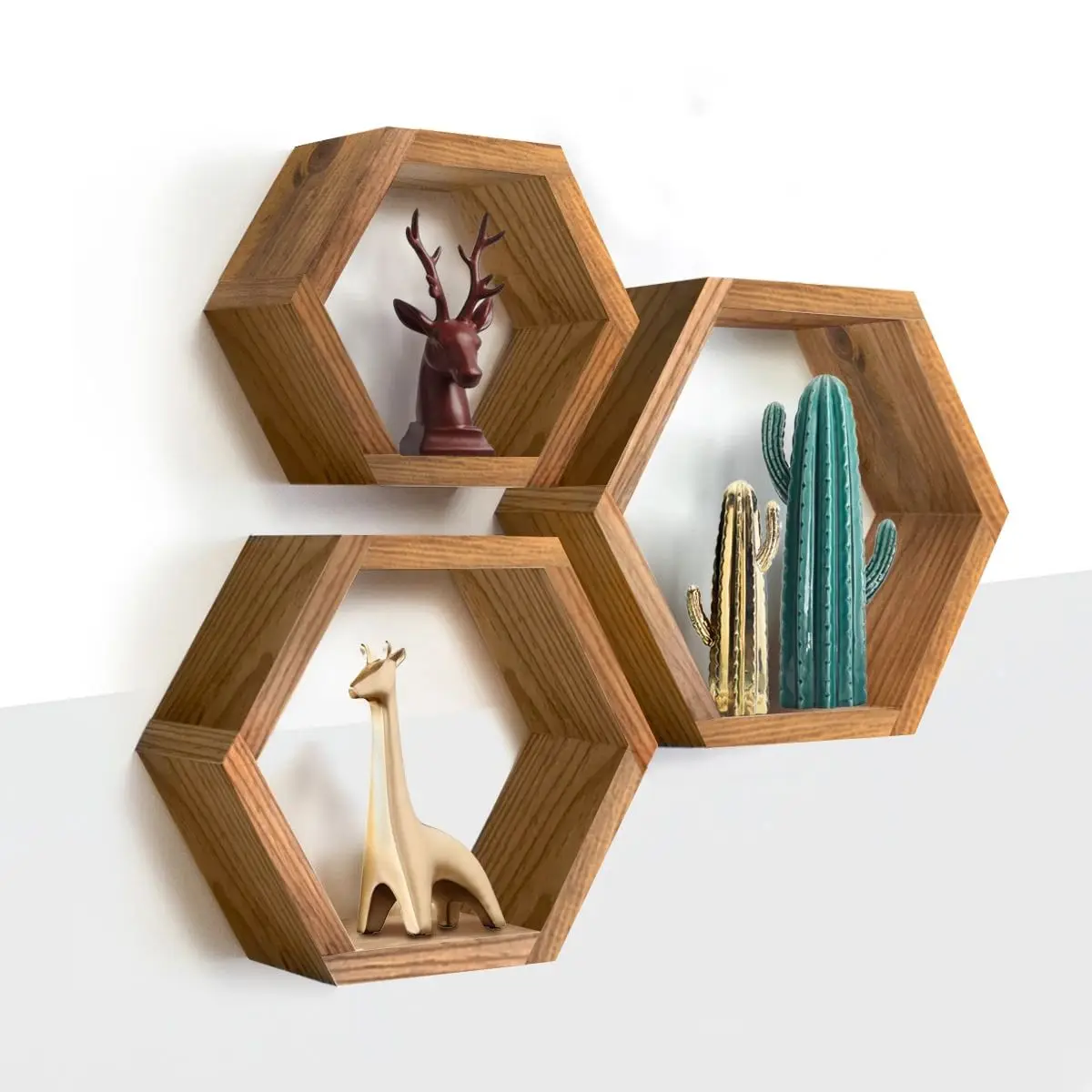 Wooden-3-Pcs-Hexagon-Wall-Shelf-Decorative-Beehive-Design-Home-Kitchen ...