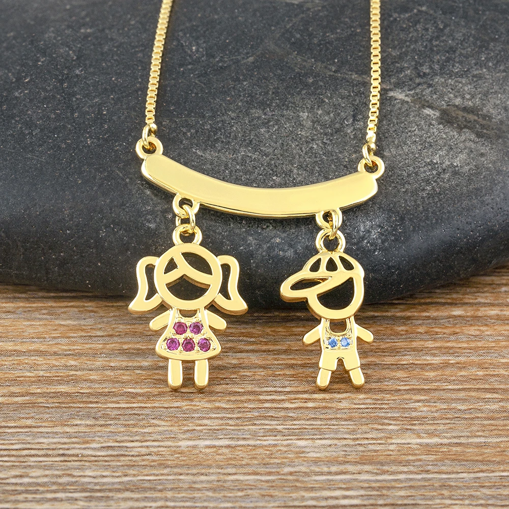 AIBEF-Girl-And-Boy-Rhinestone-Pendant-Women-Copper-Zircon-Gold-Plated ...