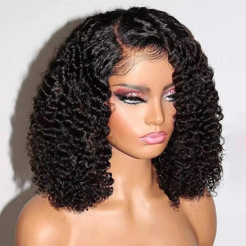 Short Bob Wig Jerry Curly Wave Wigs 13x4 HD Lace Frontal Wig 100% ...