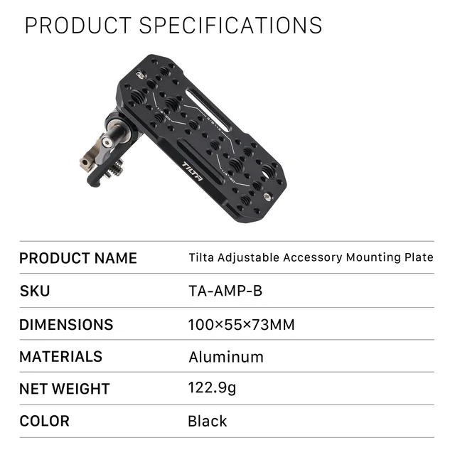 TILTA Adjustable Accessory Mounting Plate Black NATO Rail via 1/4"-20 ...