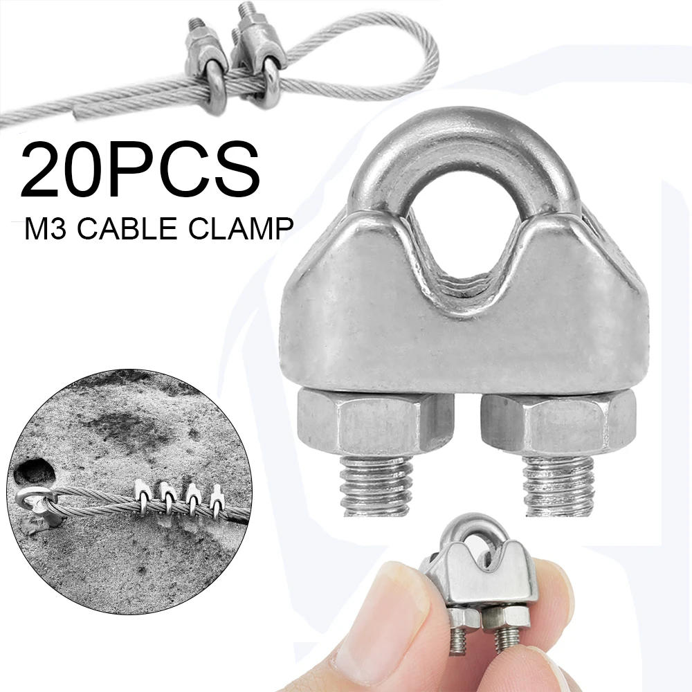 20Pcs-U-Type-M3-Cable-Clamps-Wire-Rope-Fixing-Clip-Bolts-Saddle ...