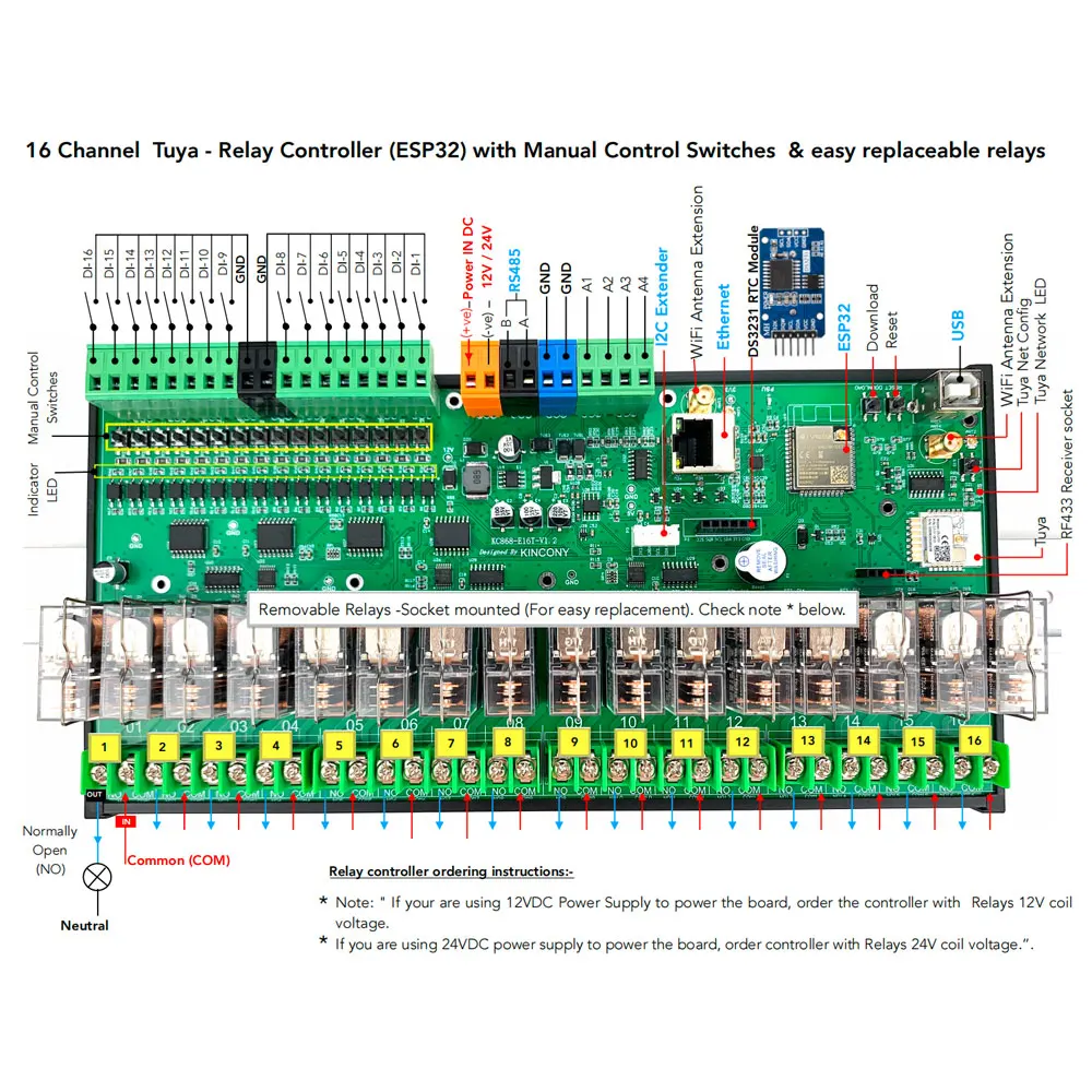 KC868-E16T-16A-Tuya-ESP32-Din-Rail-Relay-Module-Board-Ethernet-RS485 ...