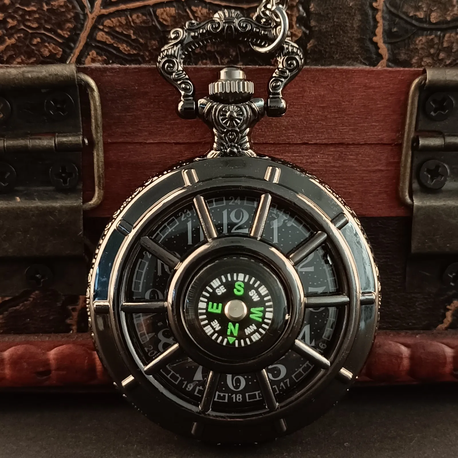 Reloj de bolsillo con brújula negra Vintage para hombres y mujeres ...