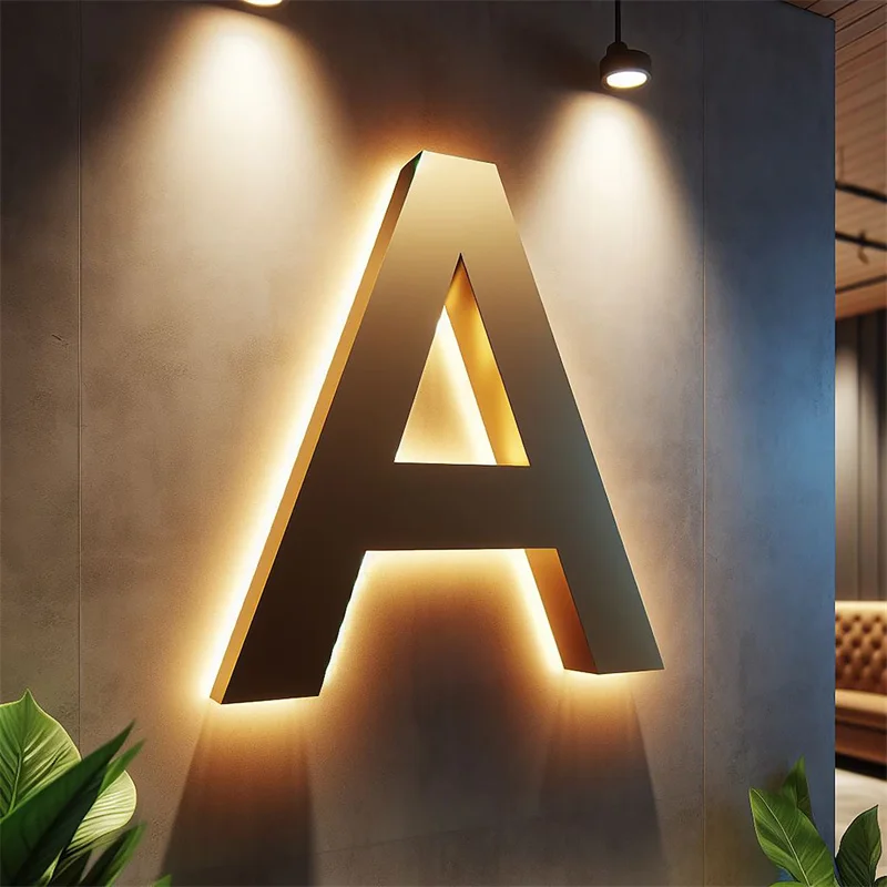 3D-Backlit-stainless-steel-letter-sign-Custom-Gold-Business-Sign ...