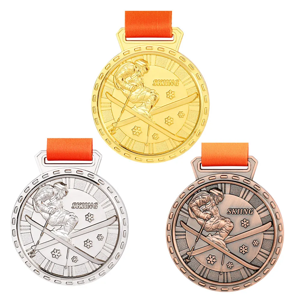 3D Winter Sport Skiing Medals Zinc Alloy Gold Silver Bronze Custom ...