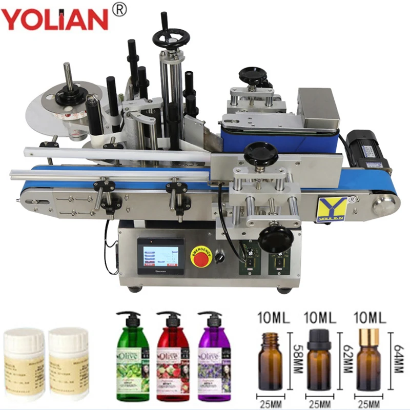 MT-100 Desktop Automatic Small Round Plastic Glass Bottle Label Applicator Machine Adhesive ...