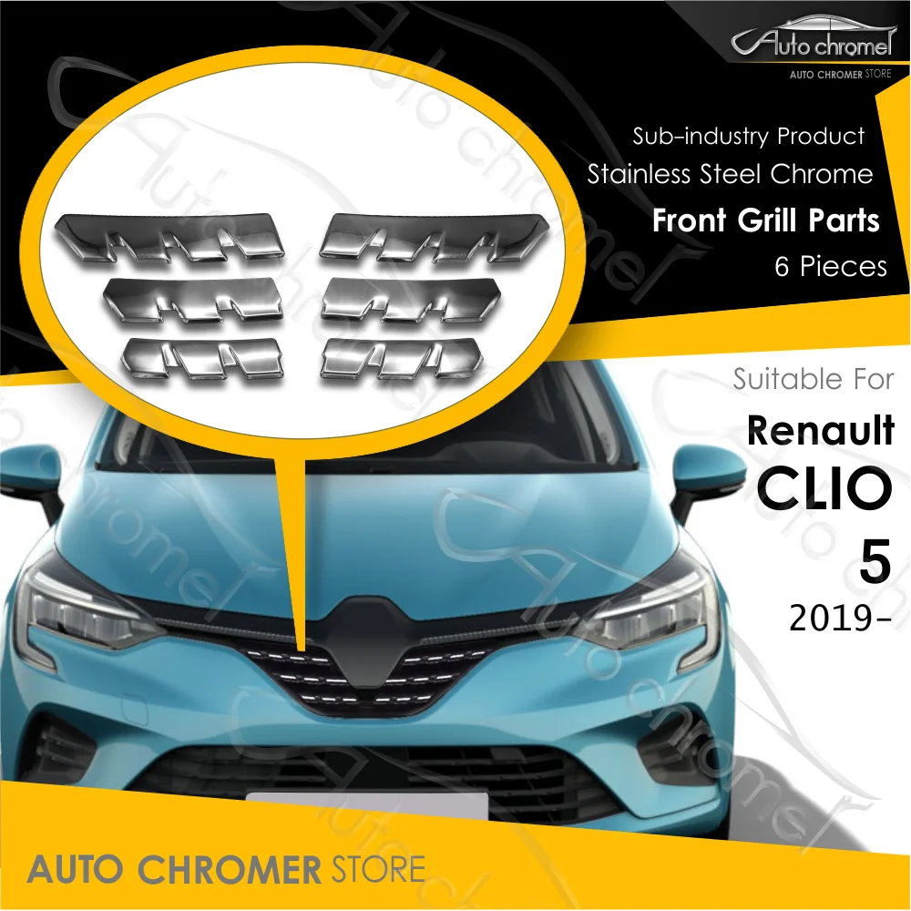 For-Clio-5-Front-Bumper-Grill-Chromes-6-Pcs-High-Quality-Exterior-Parts ...