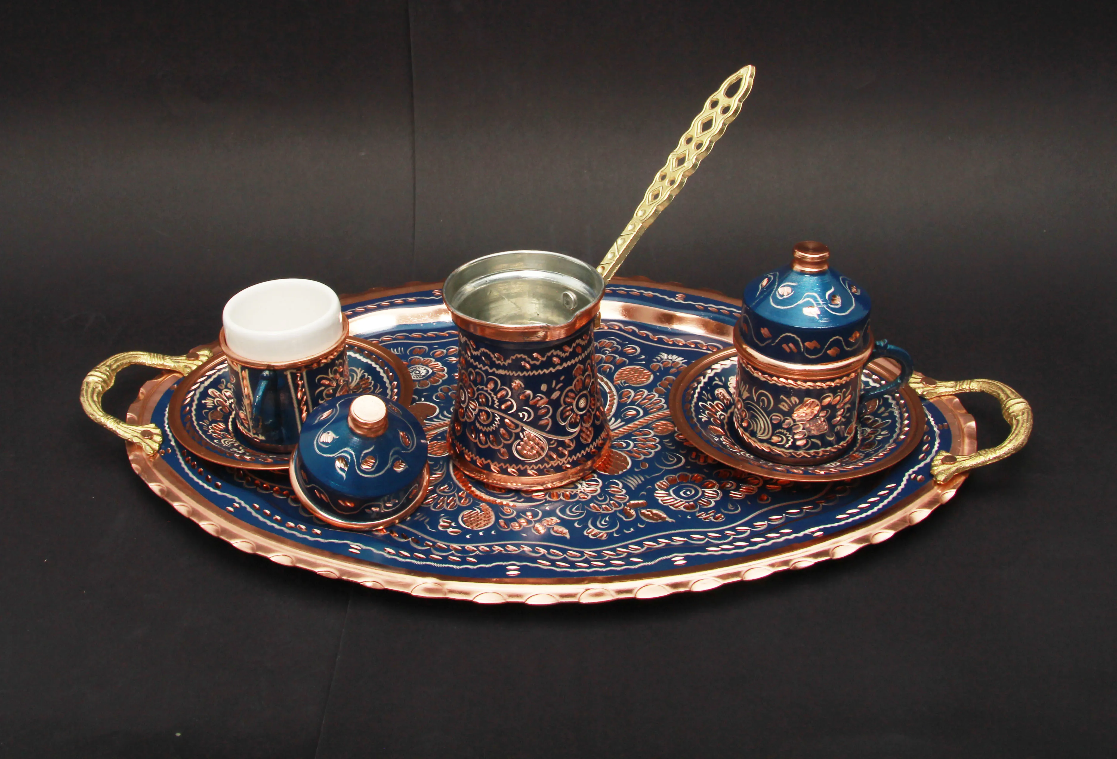Copper Coffee Set Turkish Coffee Set of 2 Copper Serving Tray Espresso ...