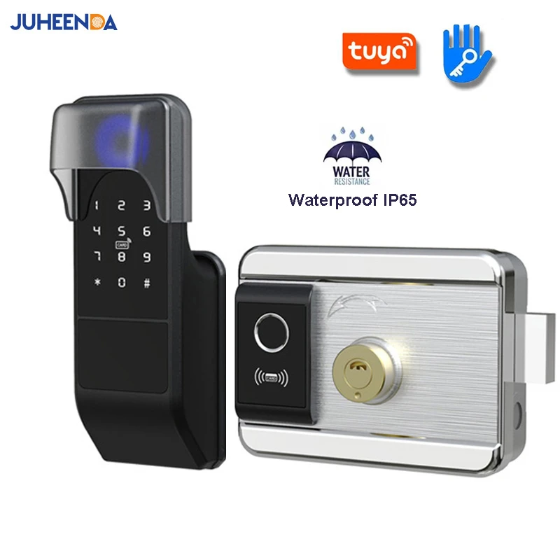Waterproof Tuya Wifi Smart Door Lock Digital Password Double-sided Fingerprint Electronic Rim ...