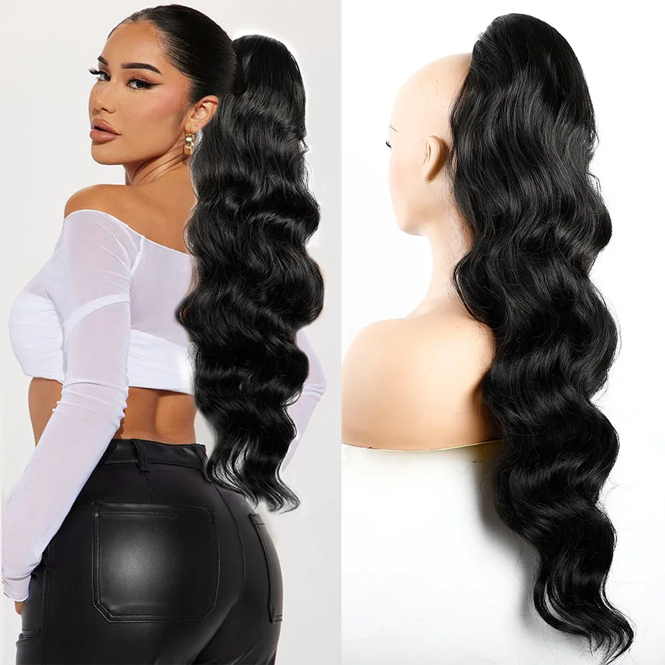 Body-Wave-Ponytail-Hair-Extension-Synthetic-Heat-Resistant-Fiber-Human ...