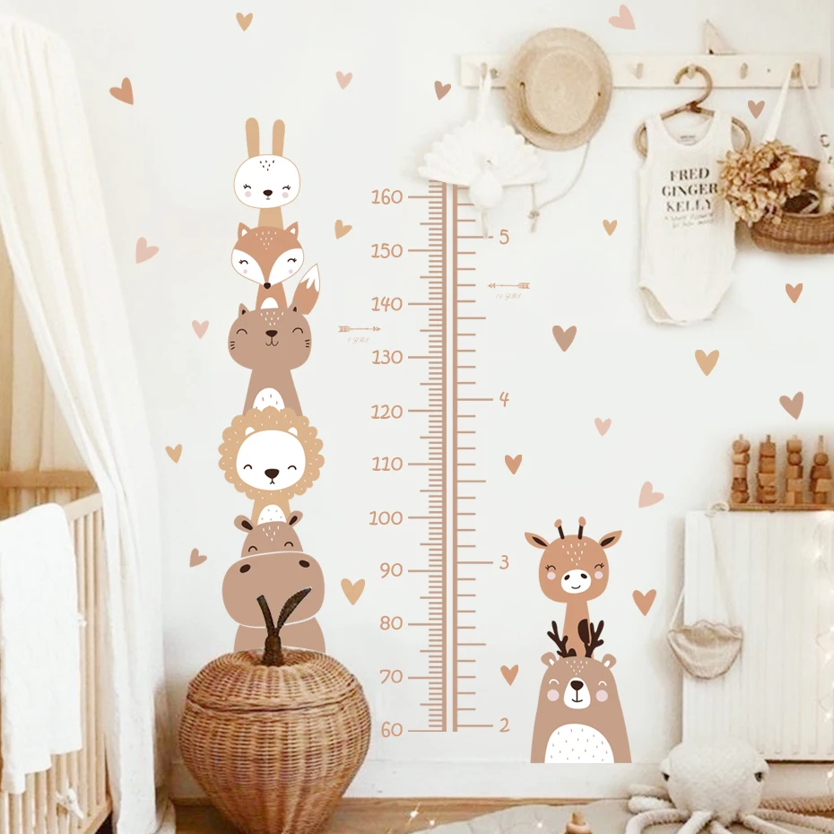 Boho-Cartoon-Baby-H-he-Messung-Ruller-Lion-L-cheln-Tiere-Herzen-Vinyl ...