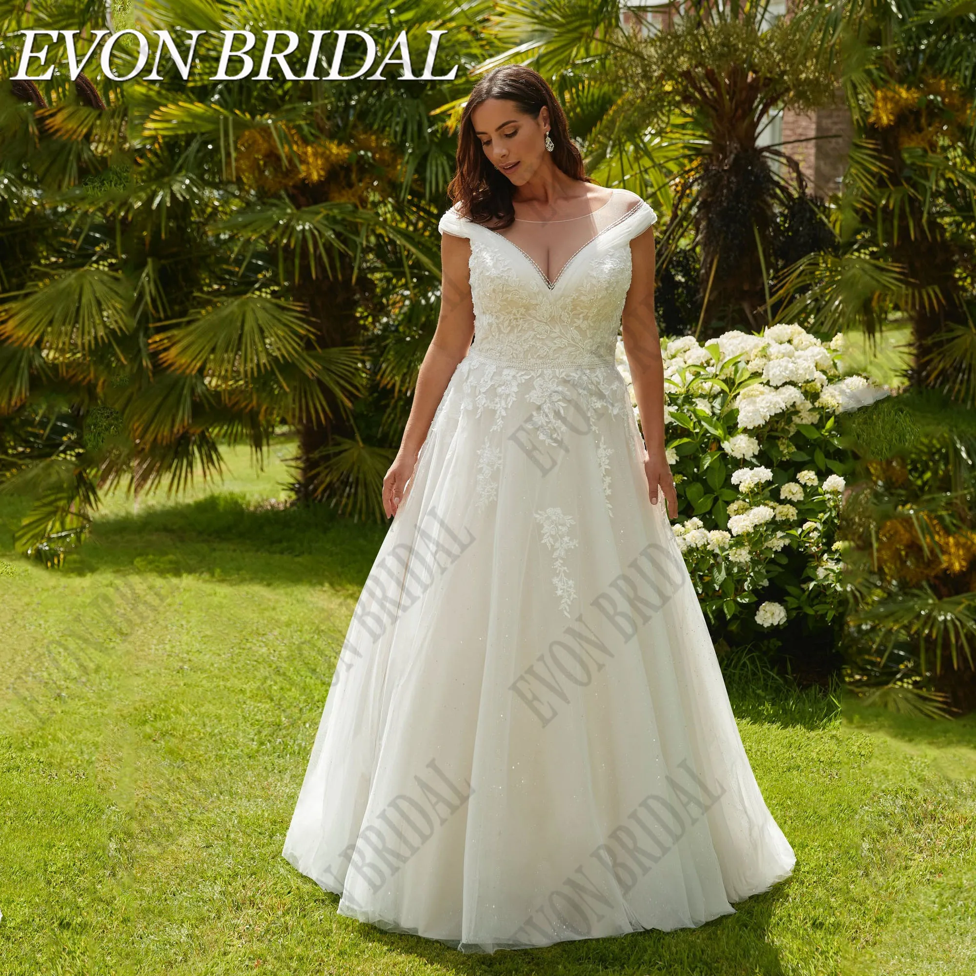EVON-BRIDAL-Oversize-Wedding-Dresses-For-Woman-Cap-Sleeves-O-Neck-A ...