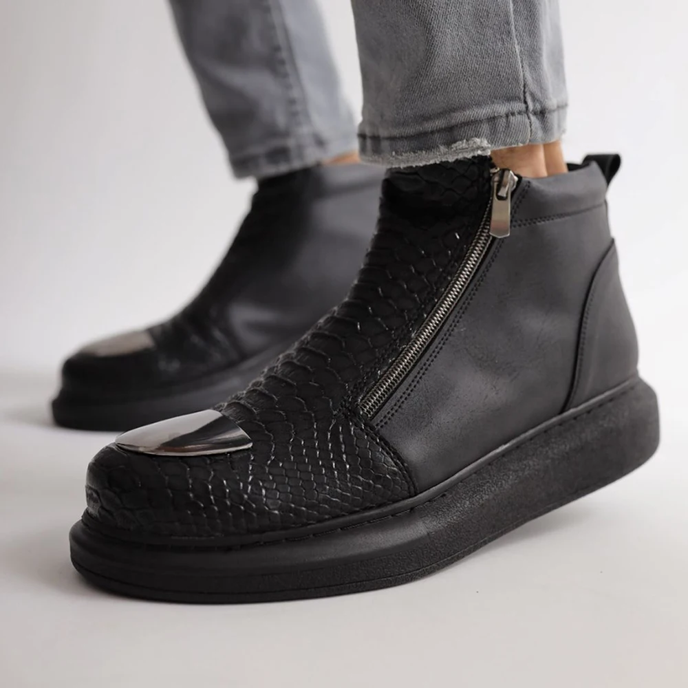 FOH-Store-Men-Boots-Shoes-Crocodile-Skin-St-Black-Artificial-Leather ...