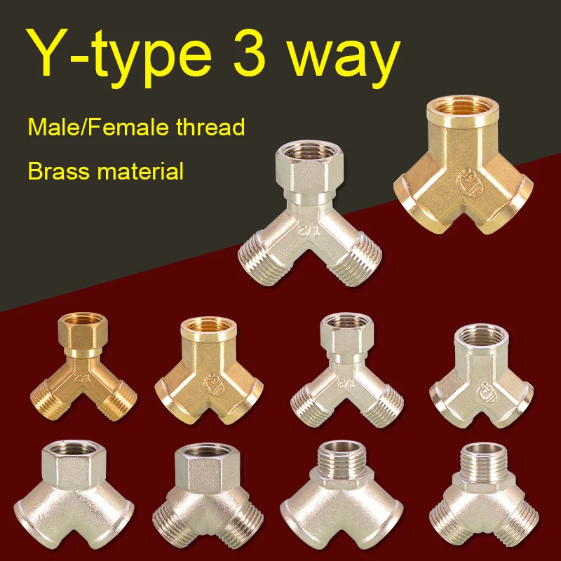 Three-way-Connector-1-2-Female-Male-Y-Shape-DN15-Splitter-Block-Nickel ...