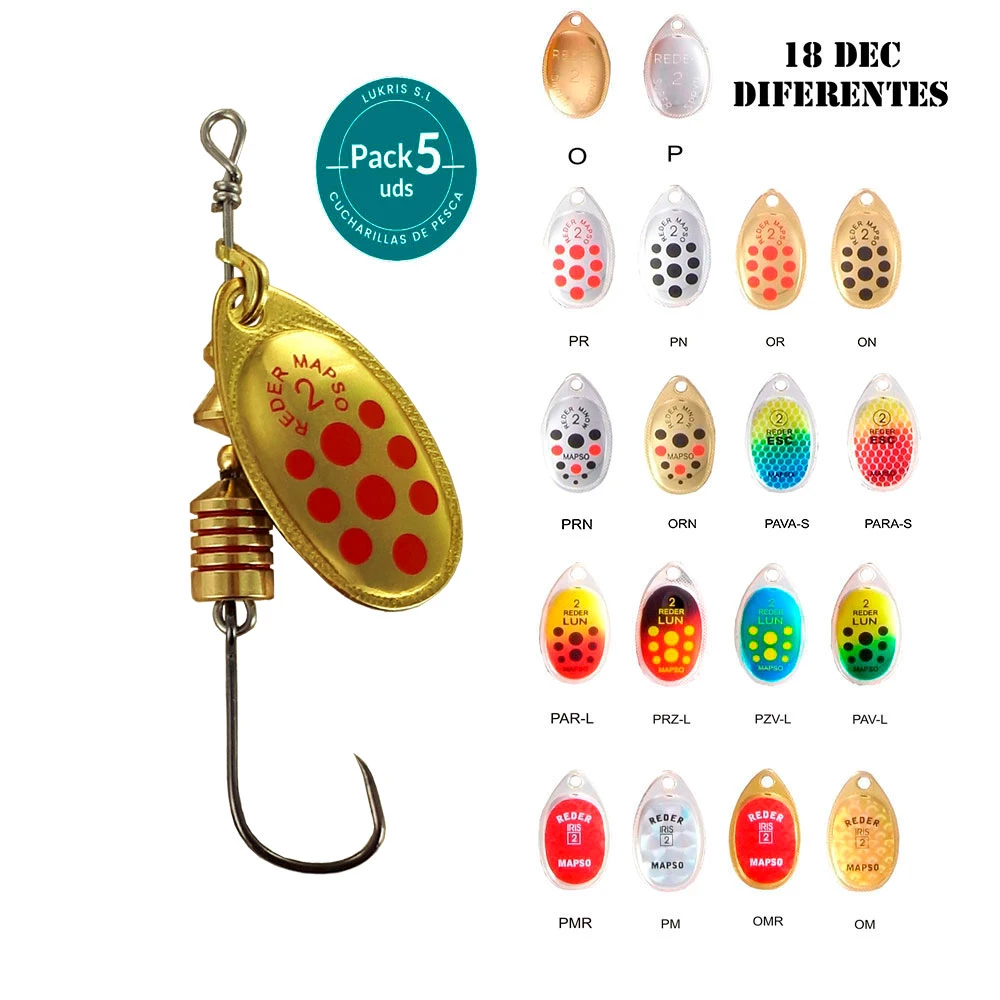 Mapso 5 Cucharillas de pesca sin muerte REDER Nº2 Pesca de río sin ...