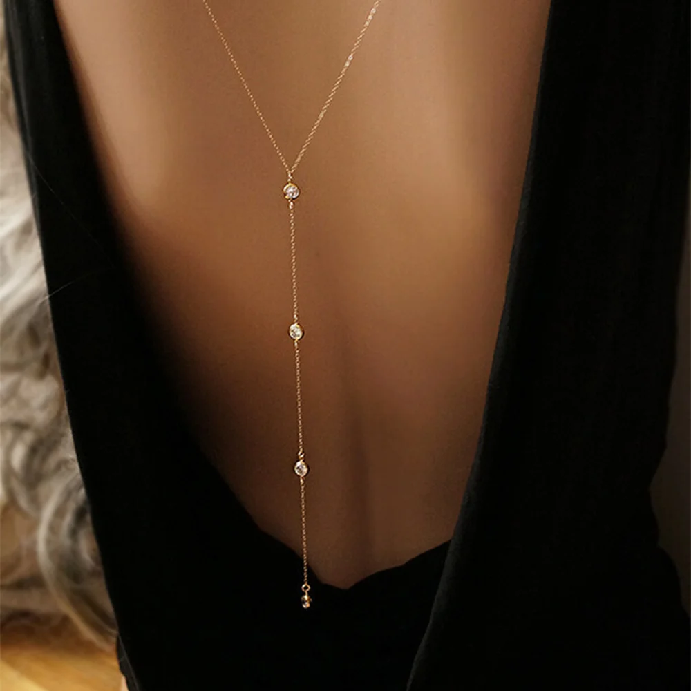 Fashion Bridal Rhinestones Back Chain Necklace Jewelry For Women ...