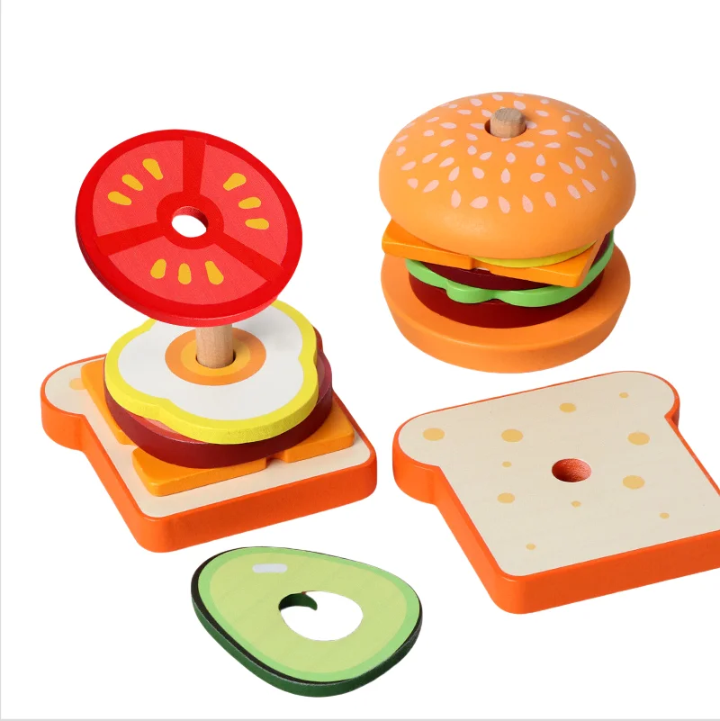 Wooden Burger Sandwich Stacking Toys Montessori Toys for Toddlers ...
