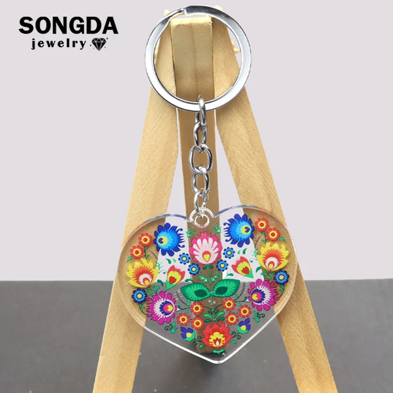 Polish-Folk-Art-Pattern-Keychain-Colorful-Bouquets-Folkloric-Style ...