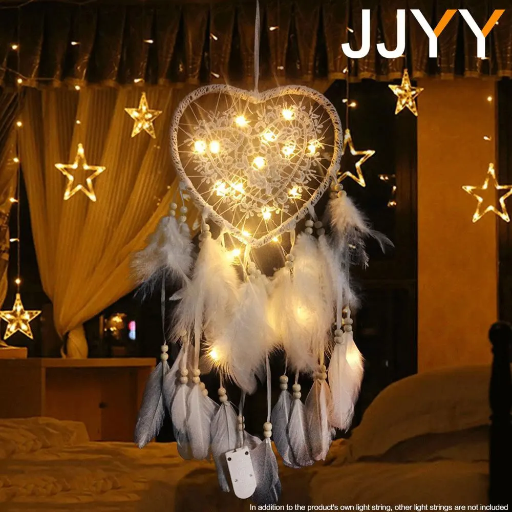 JJYY-Peach-Heart-Dream-Catcher-Decoration-Pendant-White-Feather ...