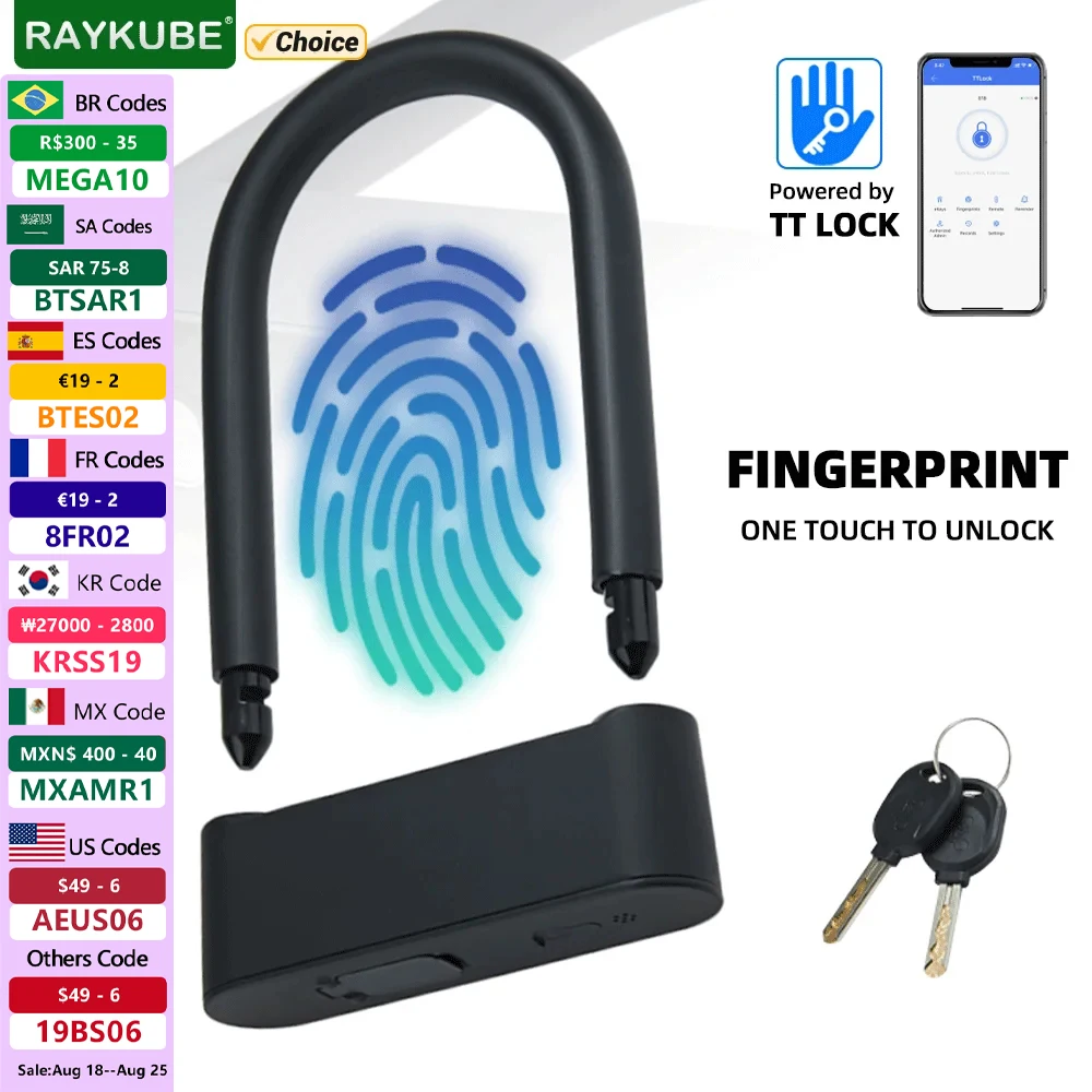 RAYKUBE-Smart-U-Shaped-Fingerprint-Lock-TT-Lock-Electronic-U-lock-Alloy ...