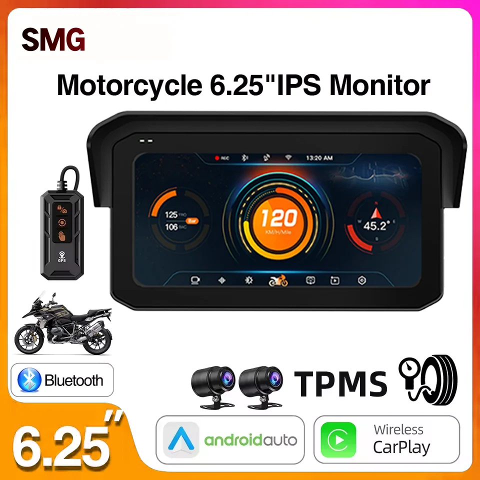 6.25 inch 2K Moto DVR Carplay Motorcycle Navigation GPS Bluetooth ...