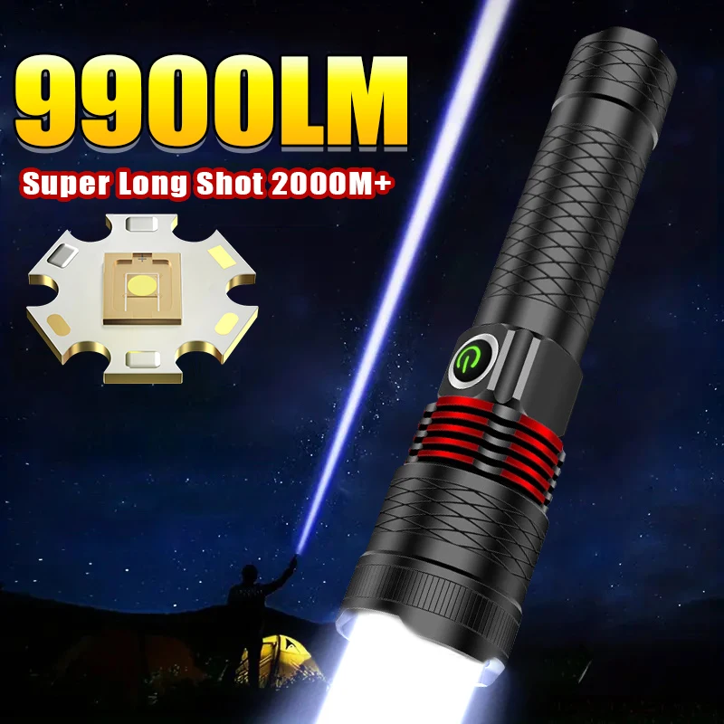 White-Laser-9000LM-Flashlight-High-Power-Rechargeable-USB-Long-Range ...
