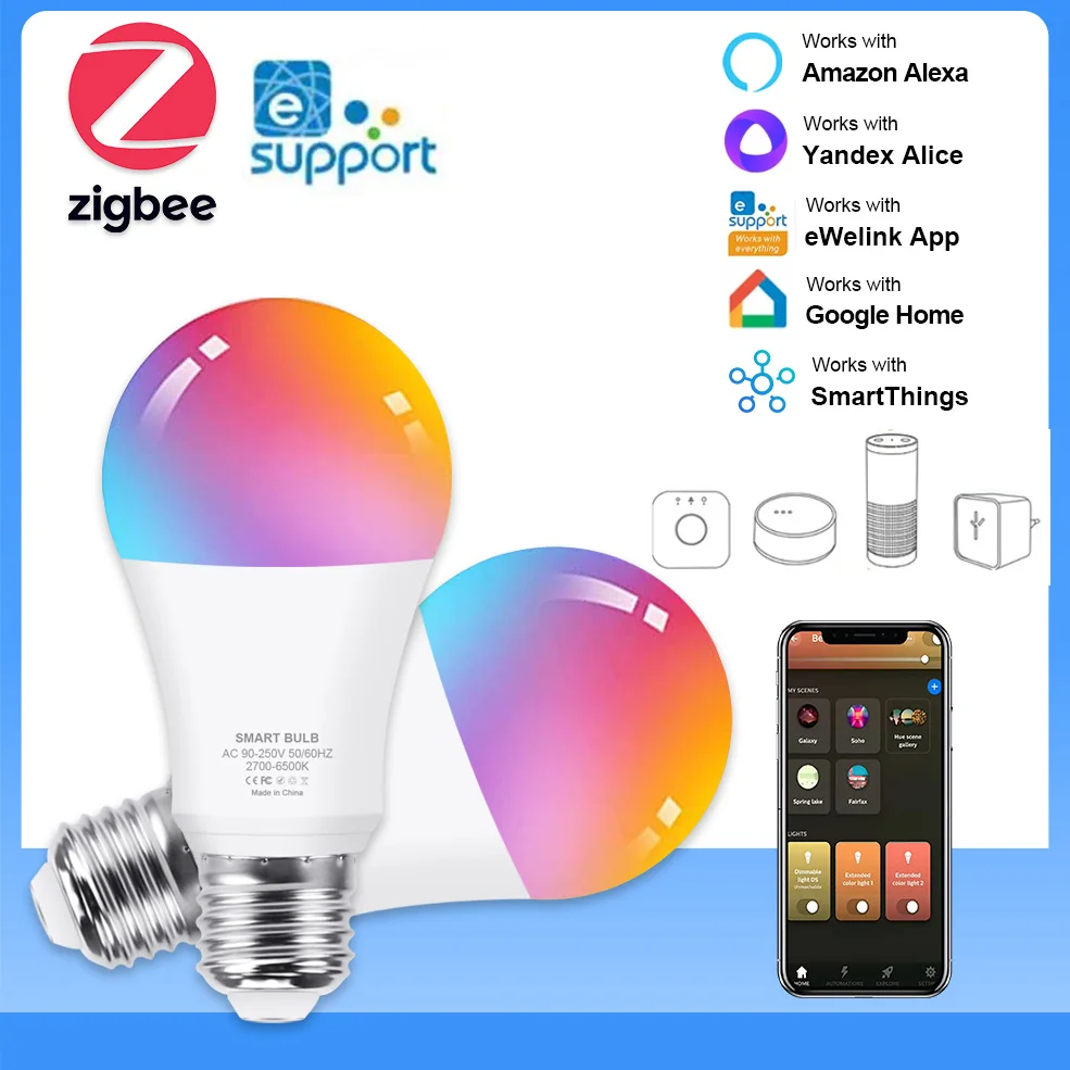 eWelink Zigbee Smart Dimmable Bulb 85 265V LED Light E27 RGB Lamp ...