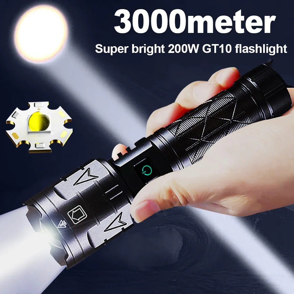 200watts Most Powerful Led Flashlight 1000000lm Type-c Rechargeable ...