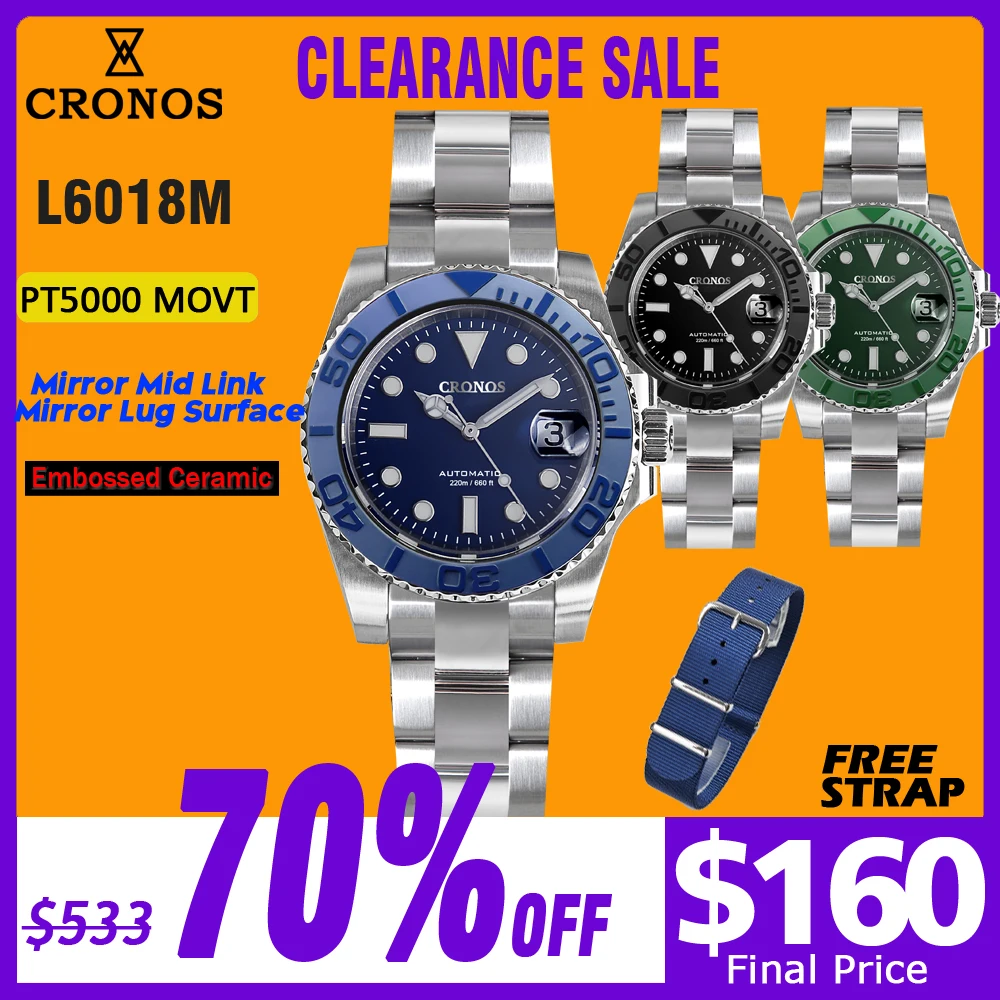 Cronos-Sub-Diver-Men-Watch-Stainless-Steel-PT5000-Bracelet-Ceramic ...