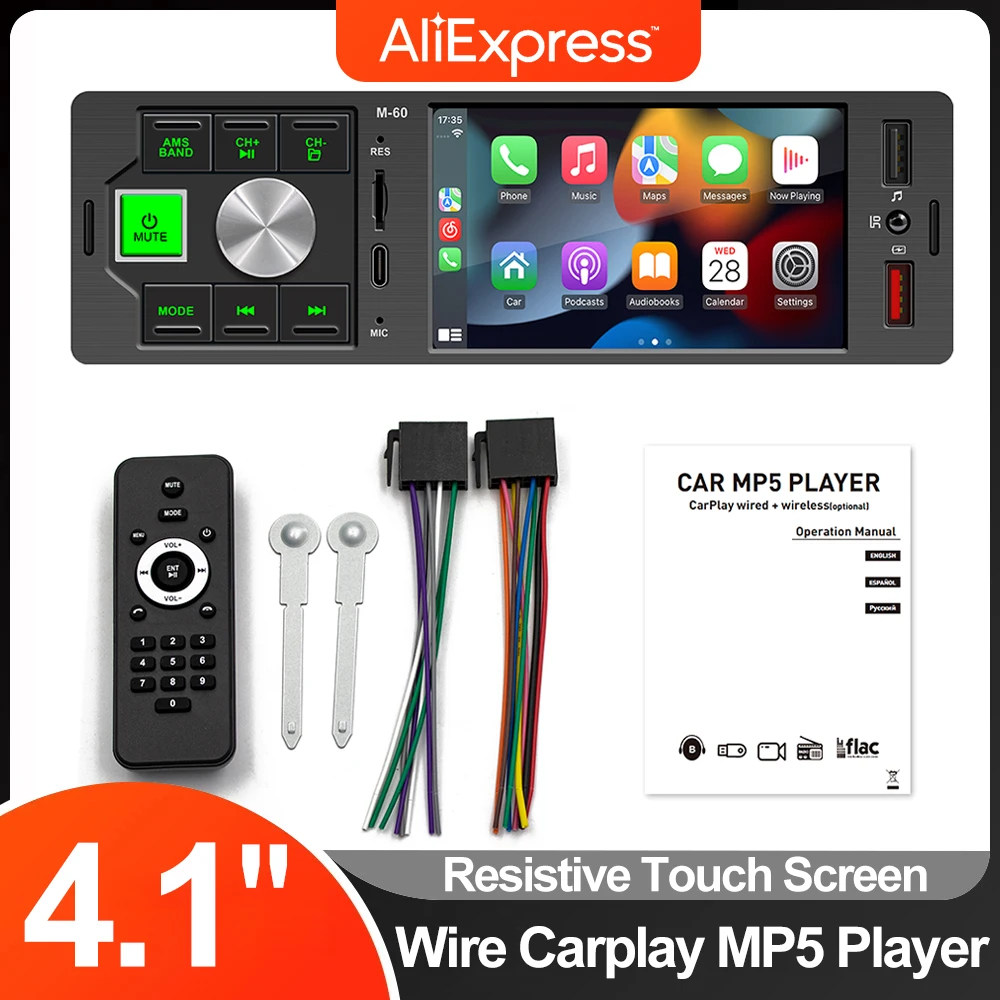 Car-Radio-1din-Bluetooth-Autoradio-Wire-Carplay-MP5-Player-TF-USB-Audio ...