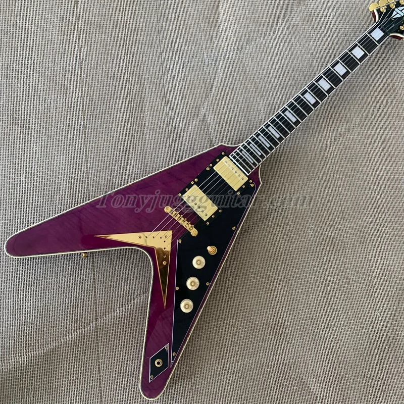 Custom-Shop-Trans-Purple-Flame-Maple-Top-Flying-V-guitarra-el-ctrica ...