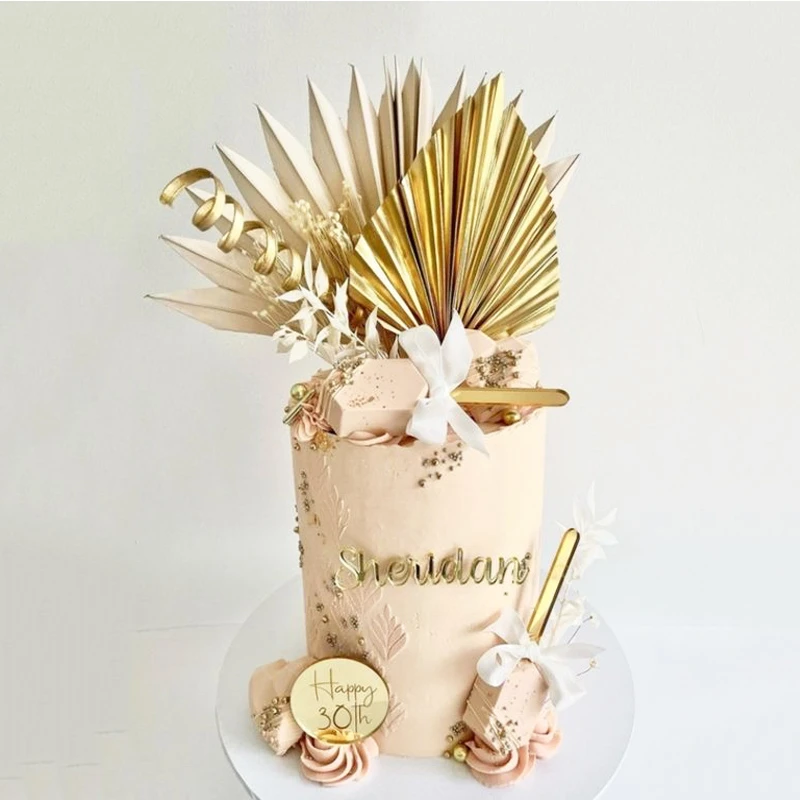 Palm Leaf Birthday Cake Decoration | Golden Happy Birthday Cake Toppers ...