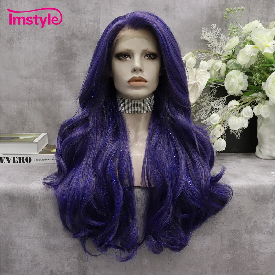 Imstyle-Tinsel-Wig-Blue-Mix-Purple-Synthetic-Lace-Front-Wig-Long ...